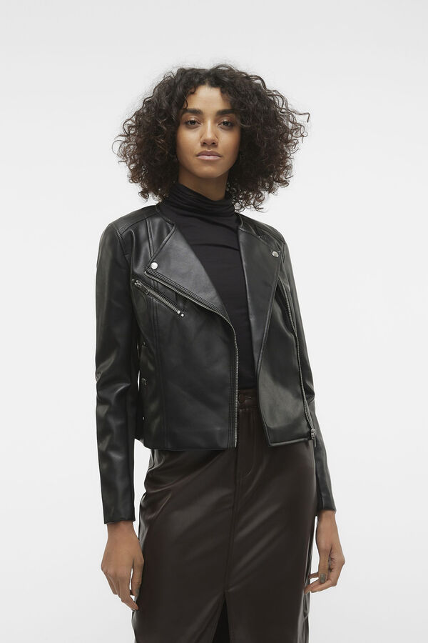 Jaqueta biker feminina em polipele | Ofertas em blusões e casacos de ...