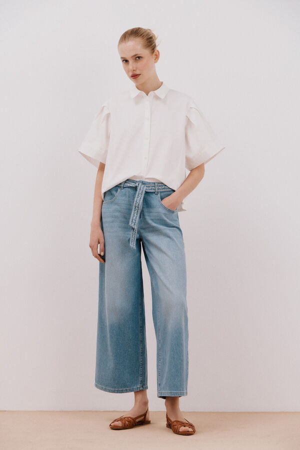 Laço jeans palazzo com laço | Ofertas em jeans de mulher | Fifty Factory