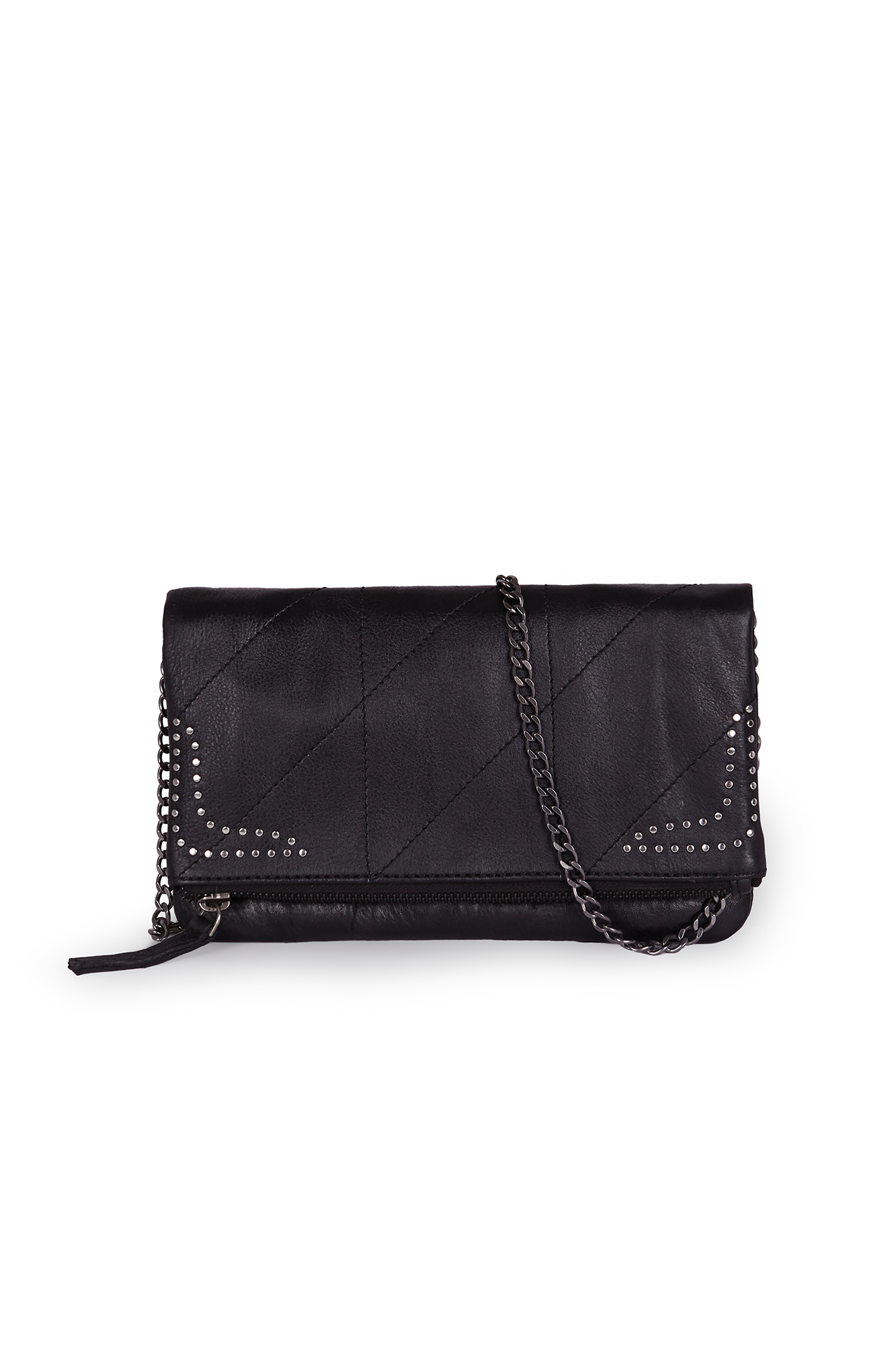 Bolsa mala de tiracolo de pele com tachas