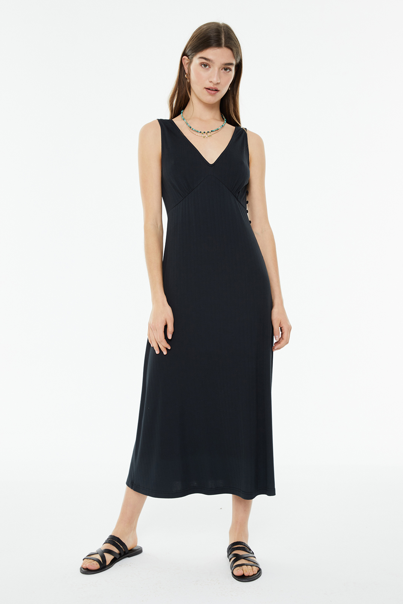 Vestido largo evasé de canalé sin mangas | Ofertas en vestidos de mujer ...