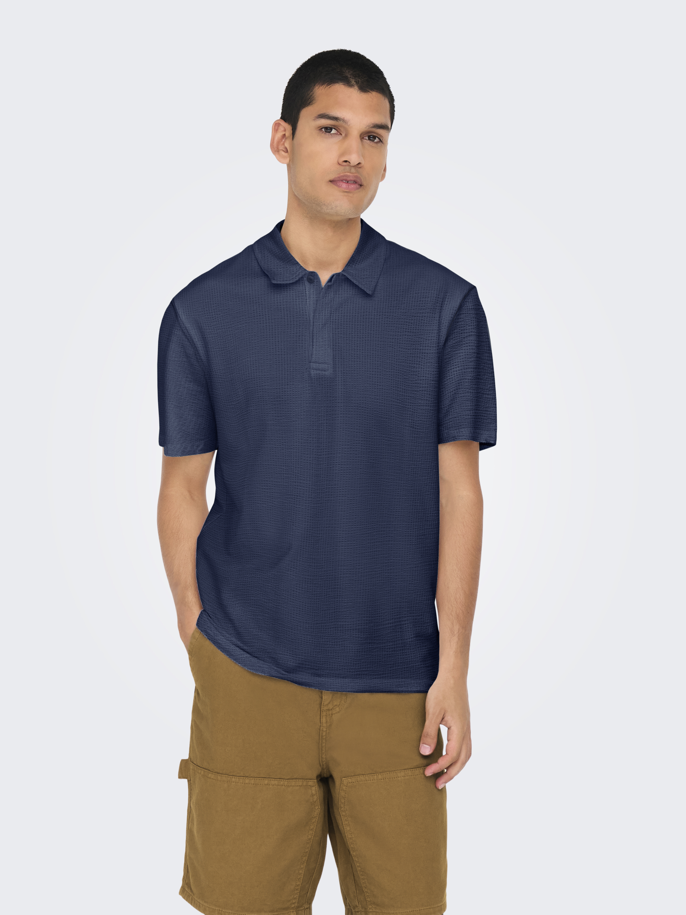 Camisa polo texturizada de manga curta | Ofertas em polos de homem ...