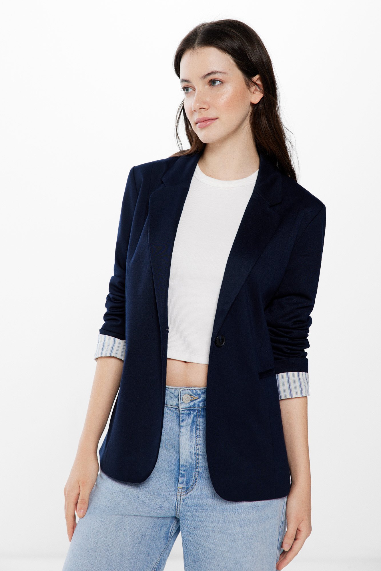 Blazer básico punhos riscas | Ofertas em blazers de mulher | Fifty Factory