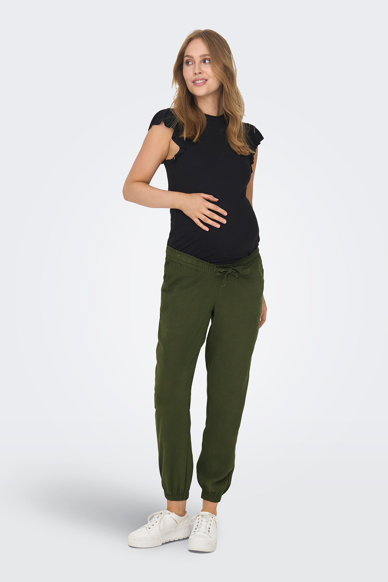 Pantalón holgado premamá, barriga alta y ajuste a la cintura con cordón ...