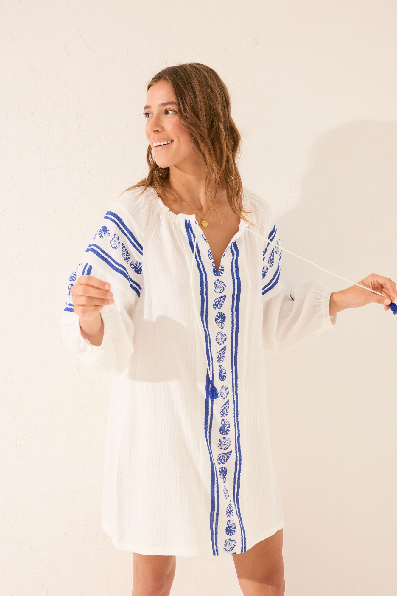 Túnica corta muselina print conchas | Ofertas en vestidos de mujer ...